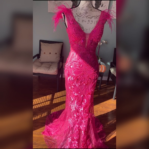 Portia and Scarlett | Dresses | Nwt Barbie Hot Pink Sparkly Feather Prom Dress Pageant Gown Or ...